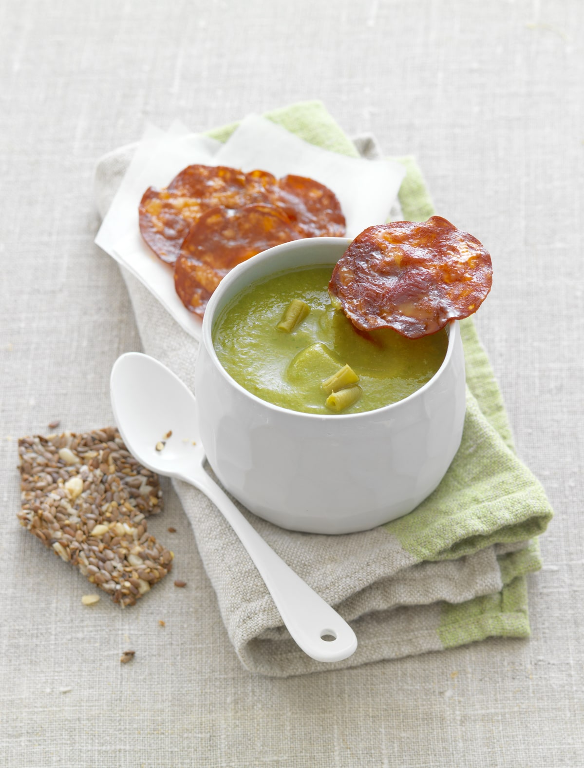 Soupe de Haricots verts au chorizo - Une recette d'aucy